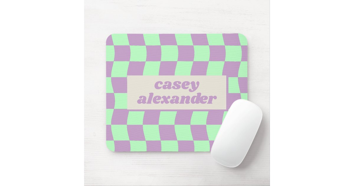 Pastel Purple Green Wavy Checkerboard Pattern Name Mouse Pad | Zazzle