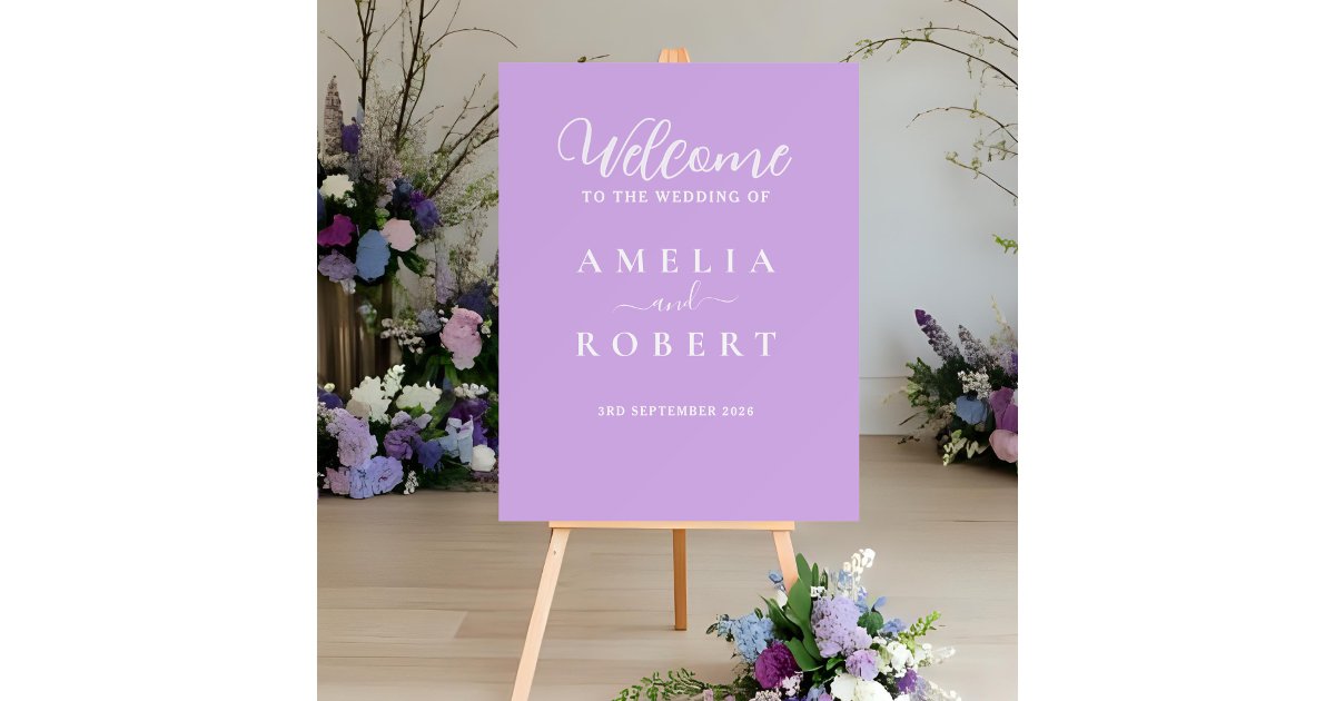 Pastel Purple & Lilac simple Wedding Welcome sign | Zazzle