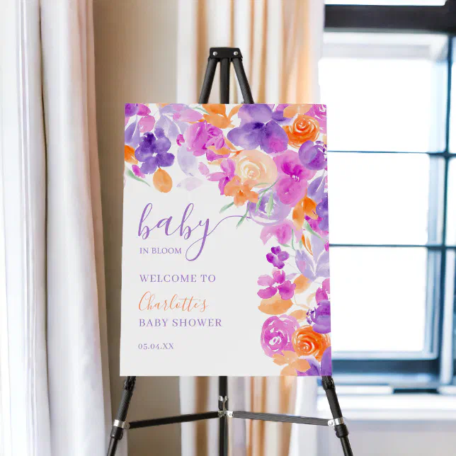 Pastel purple orange floral welcome baby shower foam board | Zazzle