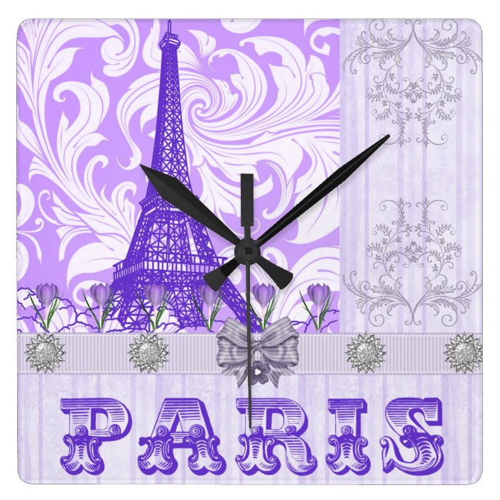 Pastel Purple Paris Square Wall Clock | Zazzle.com
