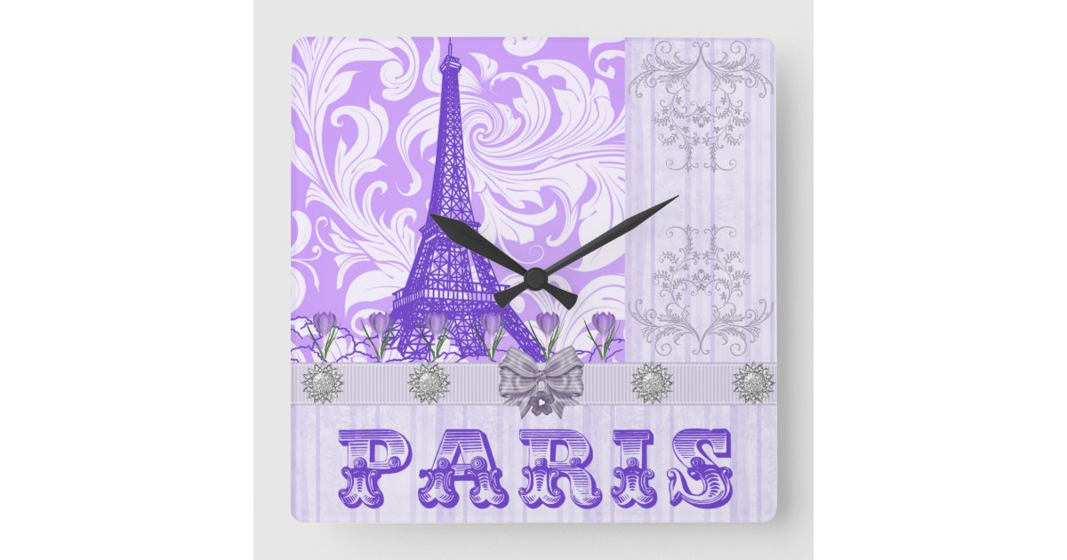 Pastel Purple Paris Square Wall Clock | Zazzle