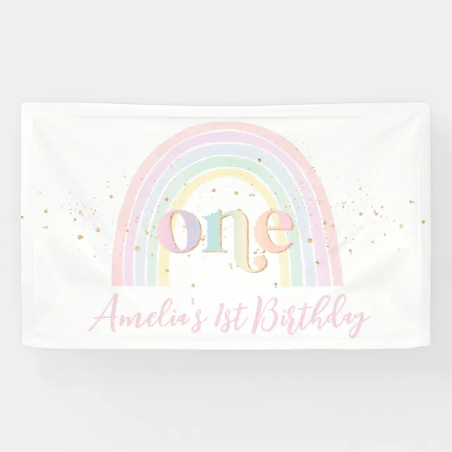 Pastel Rainbow 1st Birthday Party Backdrop Banner | Zazzle