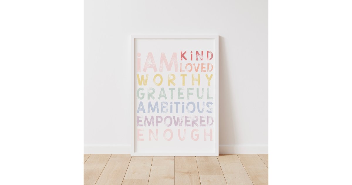 Pastel Rainbow Affirmations For Kids Poster | Zazzle