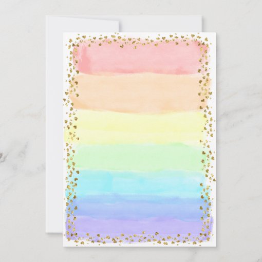 Pastel Rainbow and Gold Hearts Any Age Birthday Invitation | Zazzle
