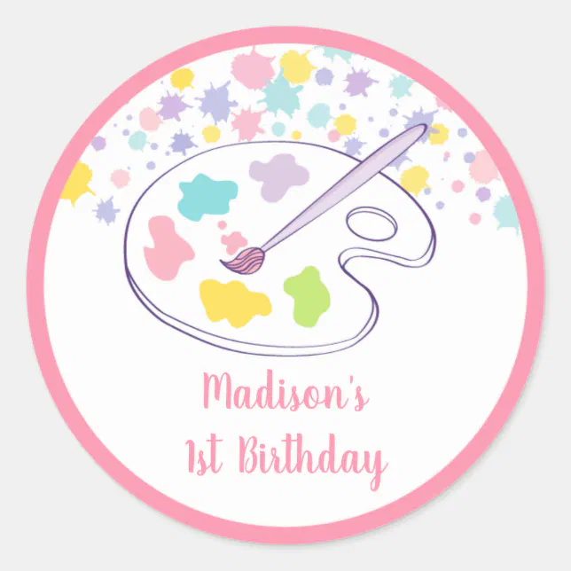 Pastel Rainbow Art Party Birthday Classic Round Sticker | Zazzle