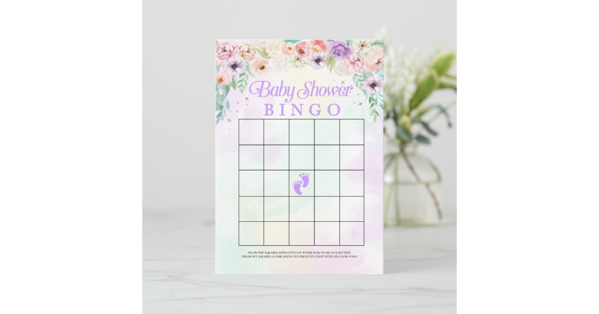 Pastel Rainbow Baby Shower Bingo Game Card | Zazzle