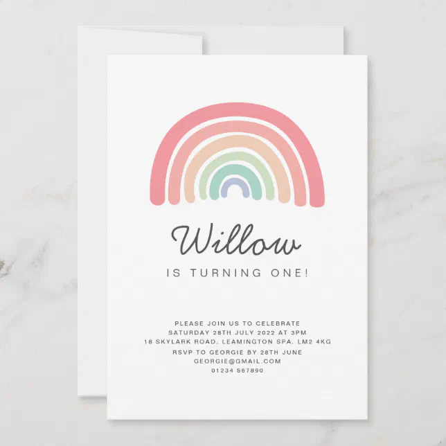 Pastel Rainbow Birthday Invitation | Zazzle