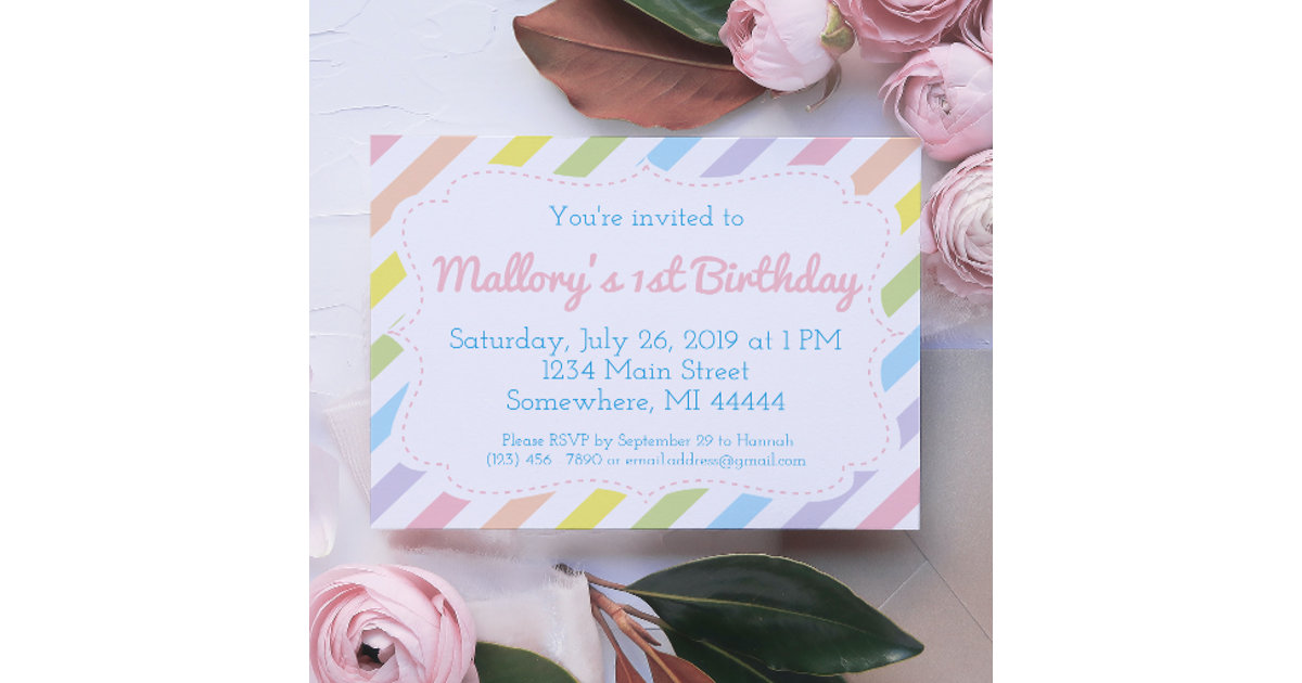 Pastel Rainbow Birthday Invitation | Zazzle
