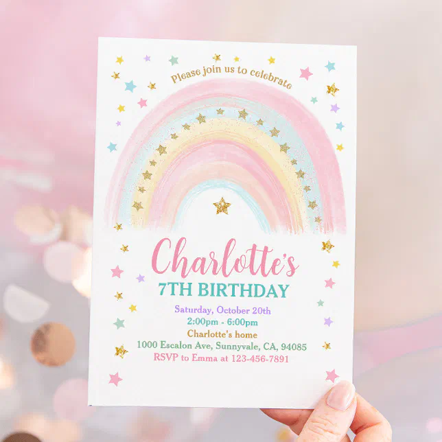 Pastel Rainbow Birthday Invitation | Zazzle