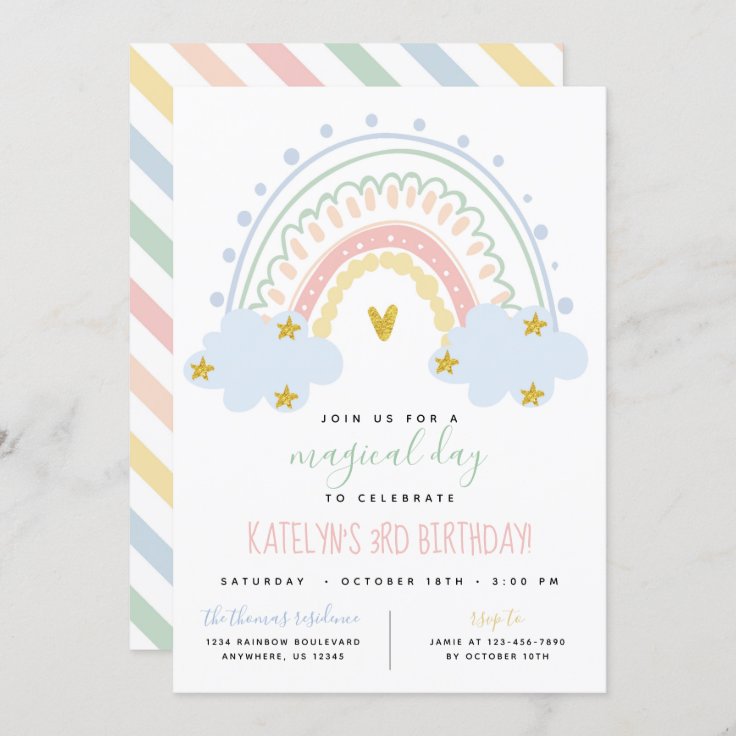 Pastel Rainbow Birthday Invitation | Zazzle