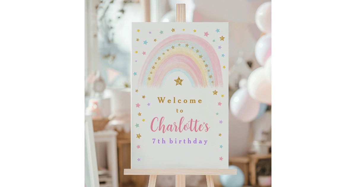 Pastel Rainbow Birthday Welcome Sign | Zazzle
