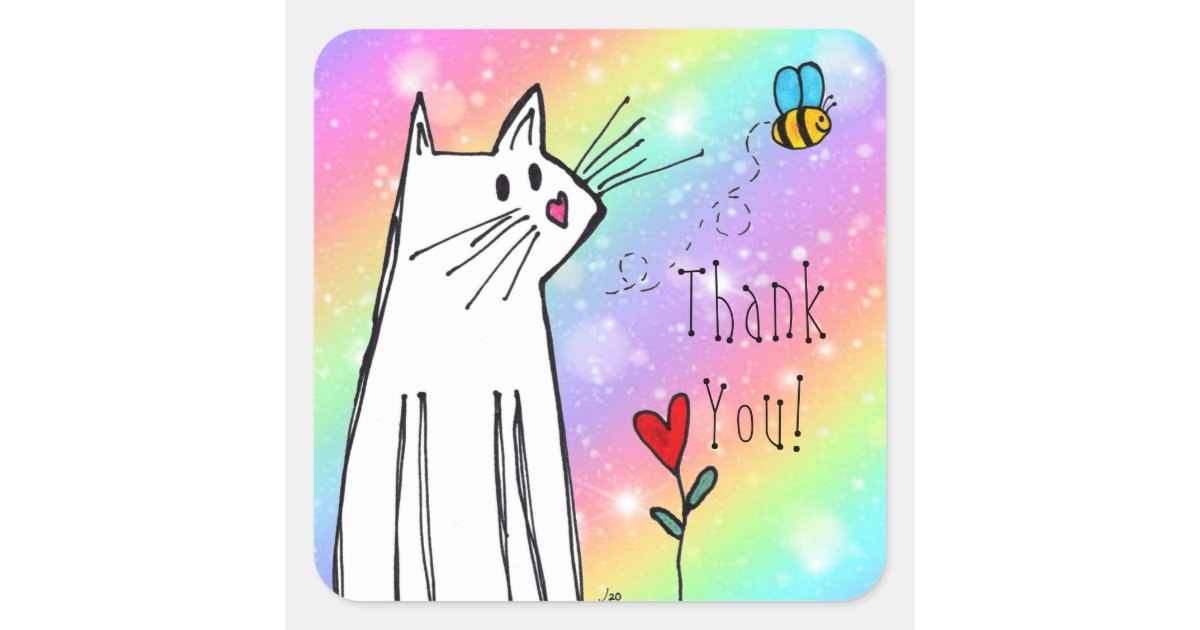 Pastel Rainbow Cat Thank You Stickers | Zazzle