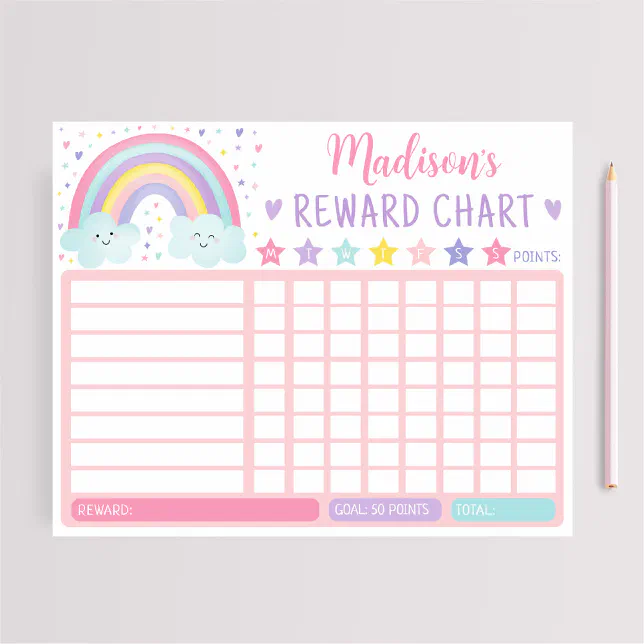 Pastel Rainbow Clouds Reward Chart Chore Chart Notepad | Zazzle