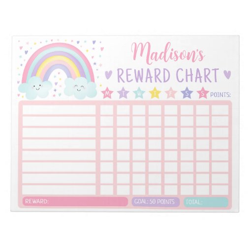 Pastel Rainbow Clouds Reward Chart Chore Chart Notepad | Zazzle