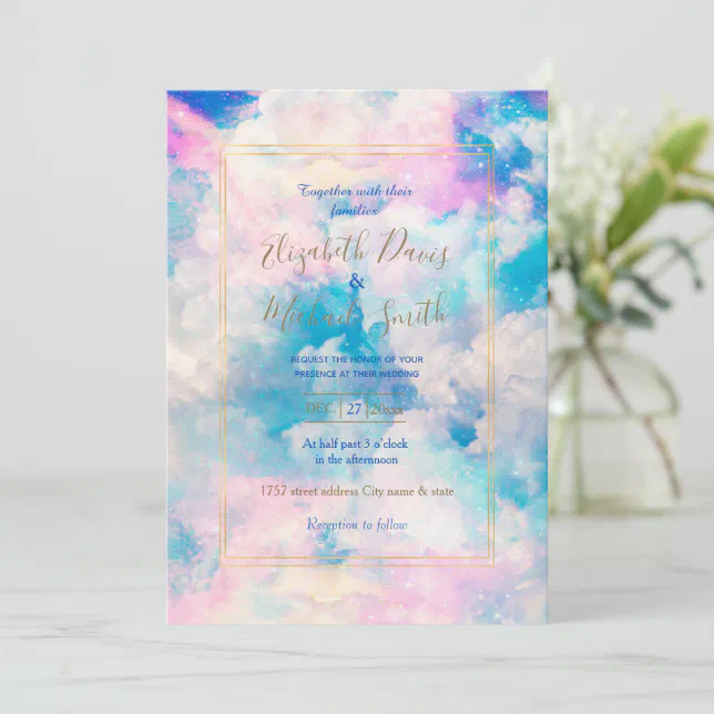 Pastel Rainbow Cloudy Sky Aesthetic Invitation | Zazzle