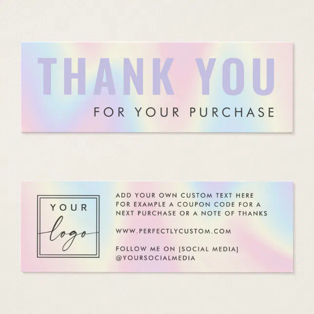 Pastel rainbow custom logo thank you insert card | Zazzle
