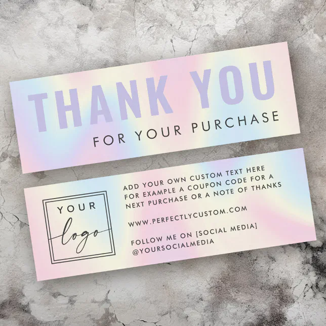 Pastel rainbow custom logo thank you insert card | Zazzle