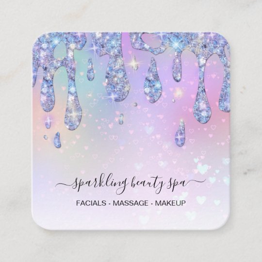 PASTEL Rainbow Drip Dripping GLITTER AP7 Square Business Card | Zazzle.com
