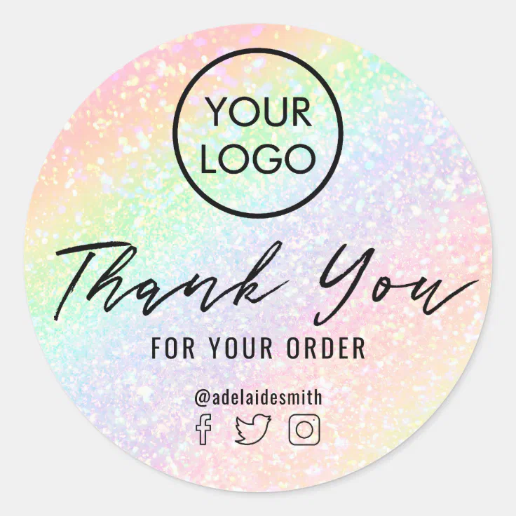 pastel rainbow faux glitter thank you classic round sticker | Zazzle