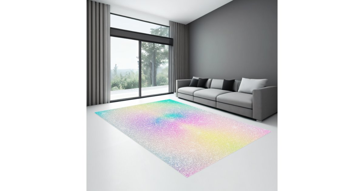 Pastel Rainbow Glitter Gradient Rug | Zazzle