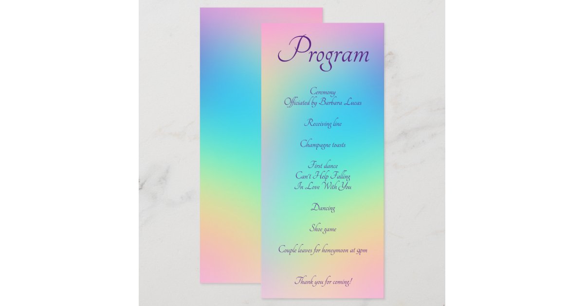 Pastel Rainbow Gradient Wedding Program | Zazzle
