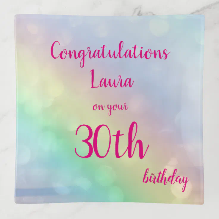 Pastel Rainbow Happy 30th Birthday Trinket Tray | Zazzle