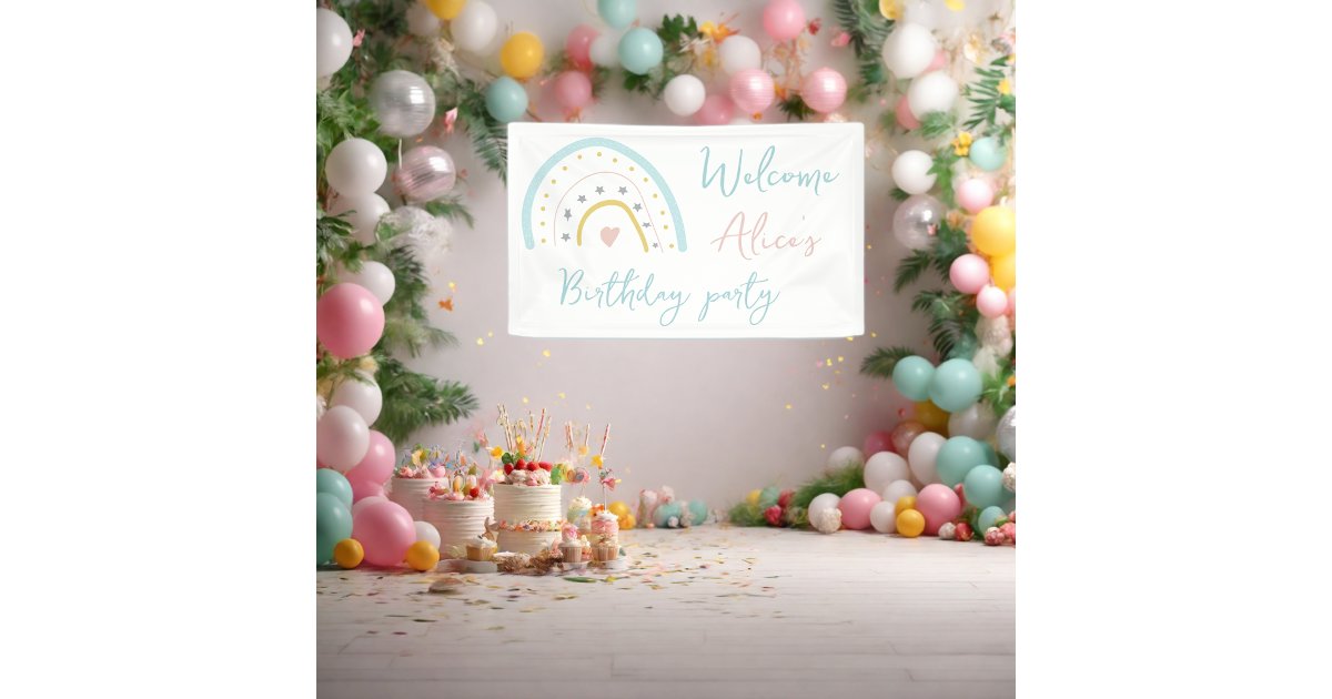 Pastel rainbow hart Baby Birthday Party Banner | Zazzle