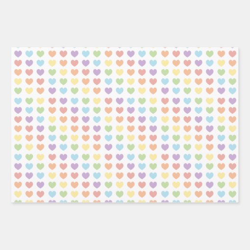Pastel Rainbow Hearts Pattern Kids Wrapping Paper Sheets | Zazzle