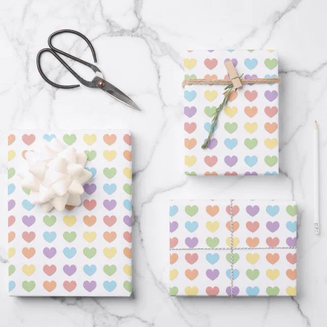 Pastel Rainbow Hearts Pattern Kids Wrapping Paper Sheets | Zazzle