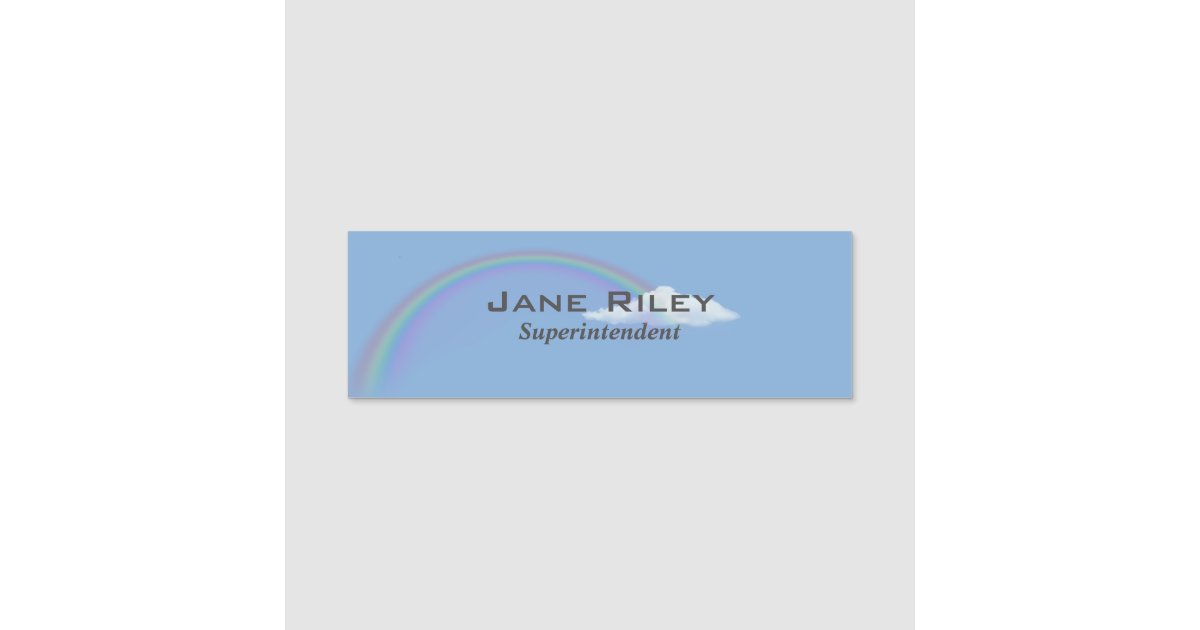 pastel rainbow in cloud on blue name tag | Zazzle
