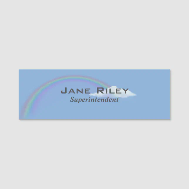 pastel rainbow in cloud on blue name tag | Zazzle