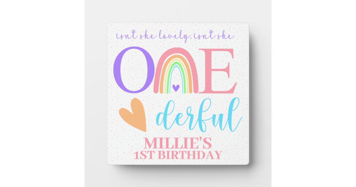 Pastel Rainbow ONEderful First Birthday Plaque | Zazzle