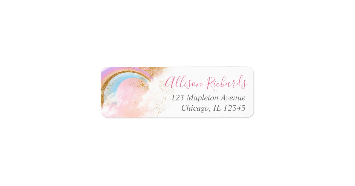 Pastel rainbow pink gold return address labels | Zazzle