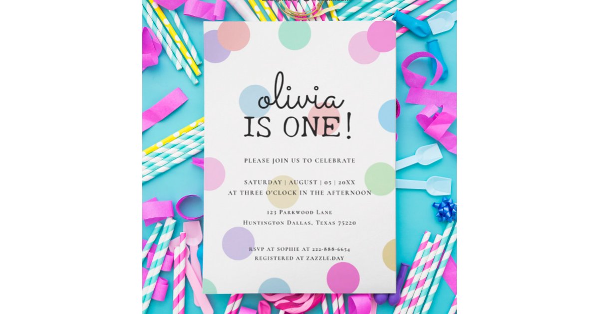 Pastel Rainbow Polka Dots 1st Birthday Invitation | Zazzle