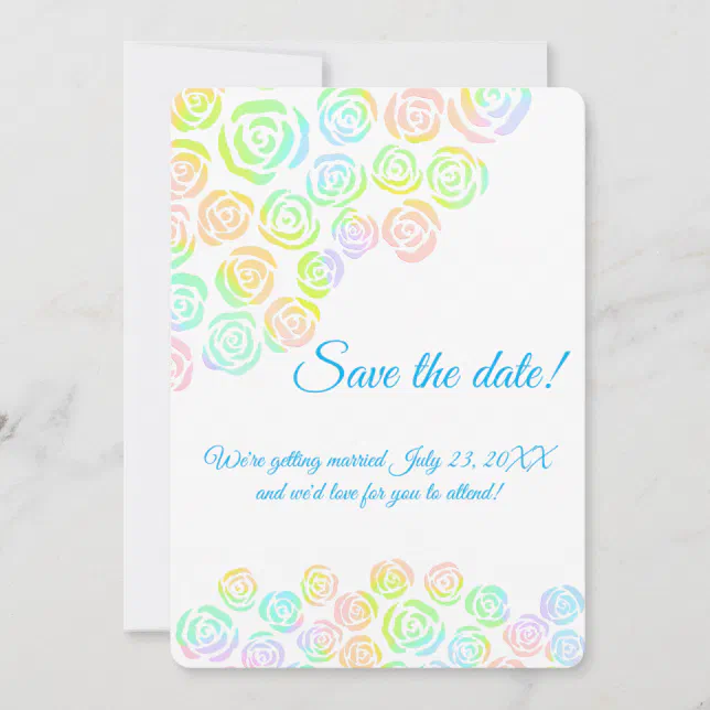 Pastel Rainbow Roses Wedding Save The Date | Zazzle