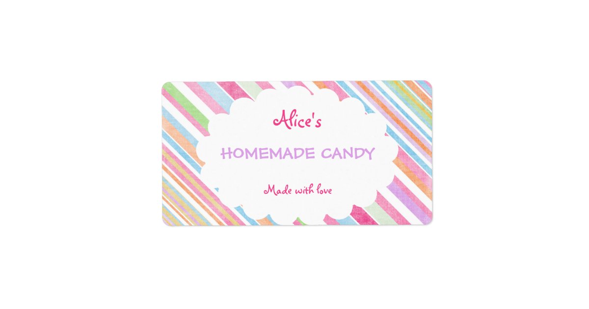 Pastel Rainbow Stripe Personalized Homemade Candy Label | Zazzle