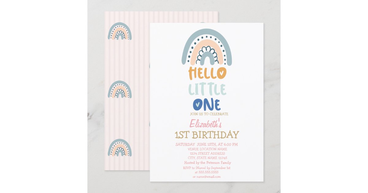 Pastel Rainbow Striped Hello Little One Birthday Invitation | Zazzle