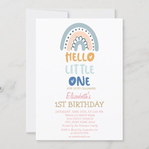 Pastel Rainbow Striped Hello Little One Birthday Invitation | Zazzle