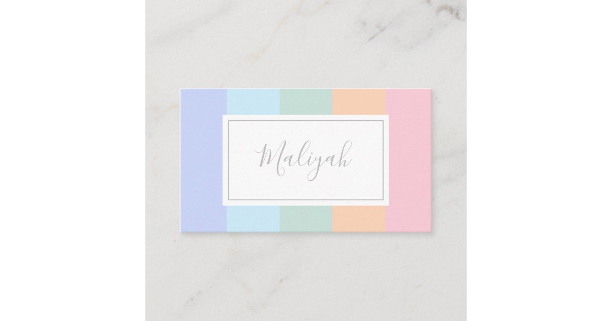Pastel Rainbow Stripes Color Block Name Place Card | Zazzle