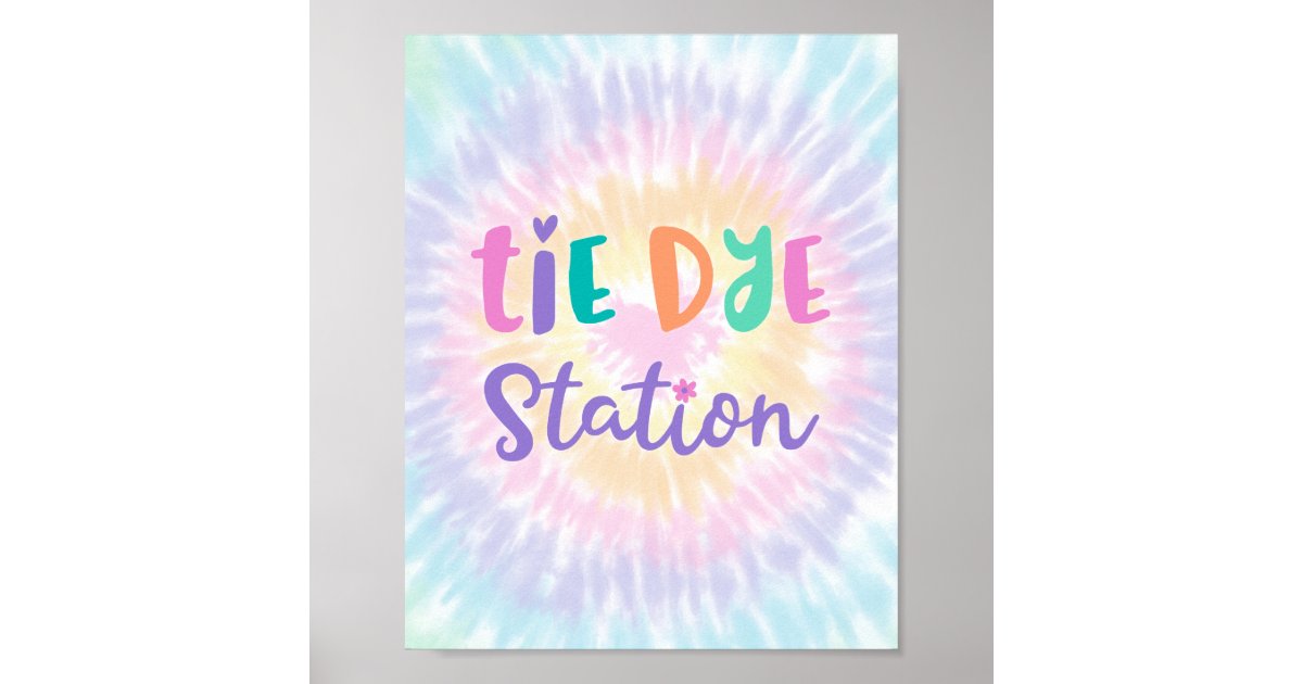 Pastel Rainbow Tie Dye Station Party Sign | Zazzle