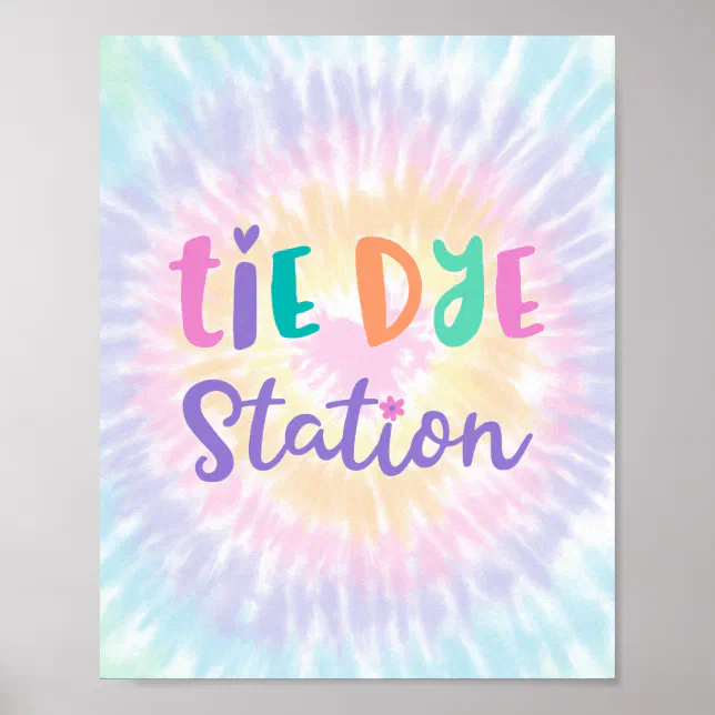 Pastel Rainbow Tie Dye Station Party Sign | Zazzle