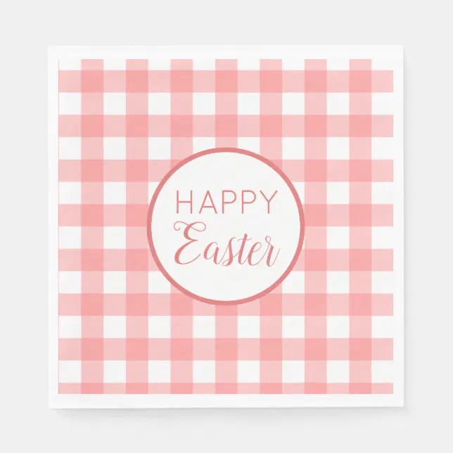 Pastel Raspberry Red Happy Easter Plaid Pattern Napkins | Zazzle