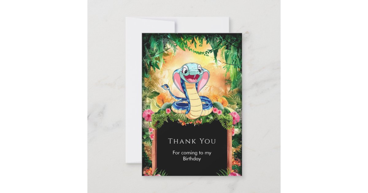 Pastel Reptiles Snake Birthday Thank You Card | Zazzle