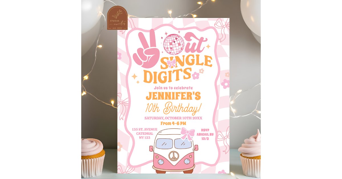 Pastel Retro Peace Out Birthday Party Invitation | Zazzle