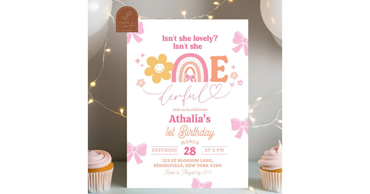 Pastel Retro Rainbow Onederful 1st Birthday Invitation | Zazzle