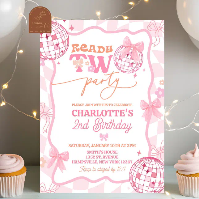 Pastel Retro ready two party 2nd Birthday Invitation | Zazzle