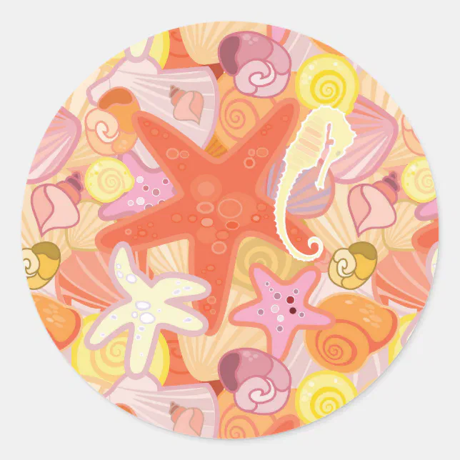 Pastel Sea Creature Pattern Classic Round Sticker | Zazzle