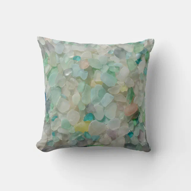 Pastel sea glass beach glass photo square throw pillow | Zazzle