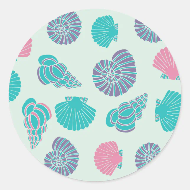 Pastel Seashell Pattern 1 Classic Round Sticker | Zazzle