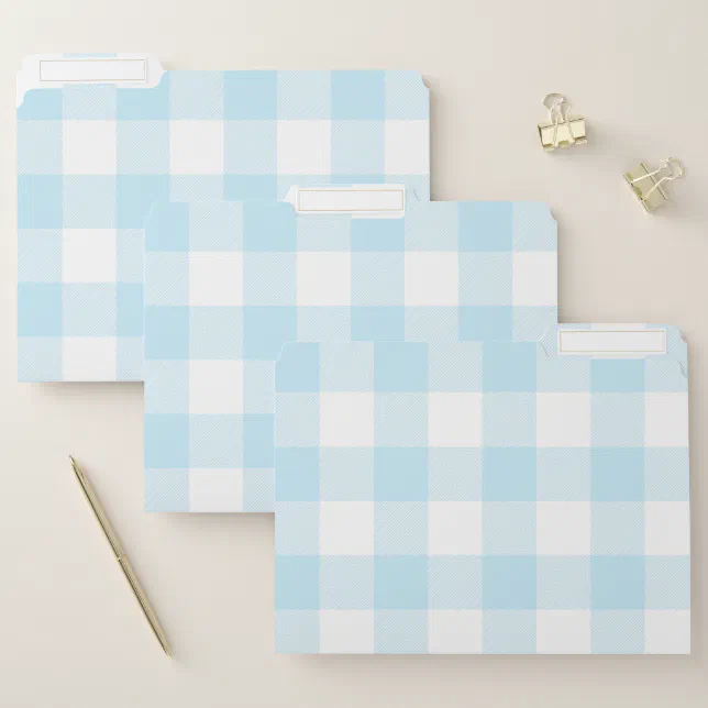 Pastel Sky Blue and White Buffalo Plaid File Folder | Zazzle